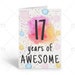 PRINTABLE 17th Birthday Card Birthday Card Printable Instant Download ...
