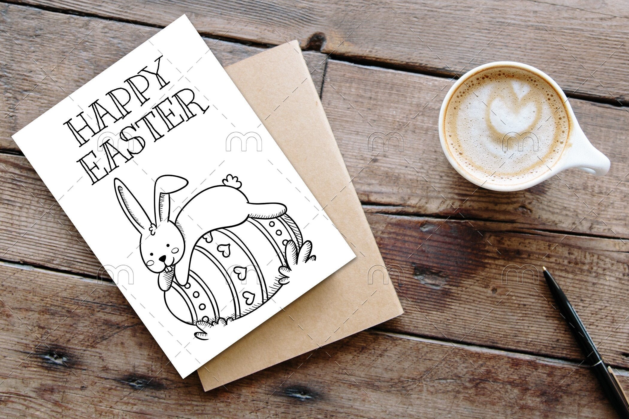 Printable Happy Easter Coloring Card, Bunny Easter Card, Easter Card ...