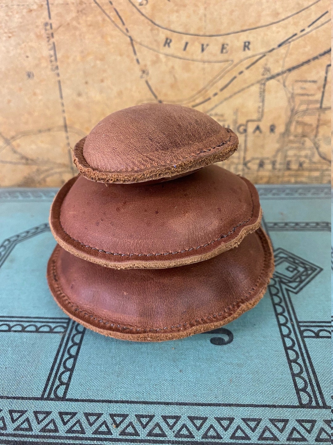 Circle map Paperweight Handmade From Surplus Leather - Etsy