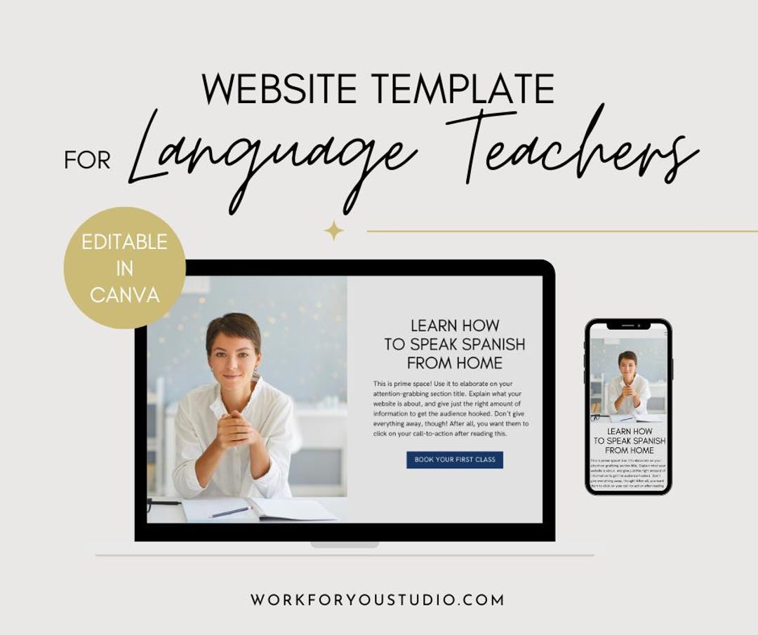 Canva Website Template for Language Tutors, Minimal Design ...