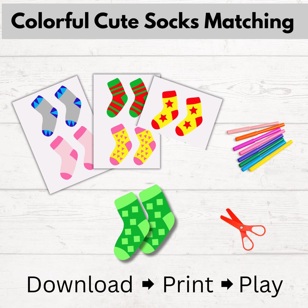 Colorful Sock Matching Game Printable | Preschool Cut and Paste ...