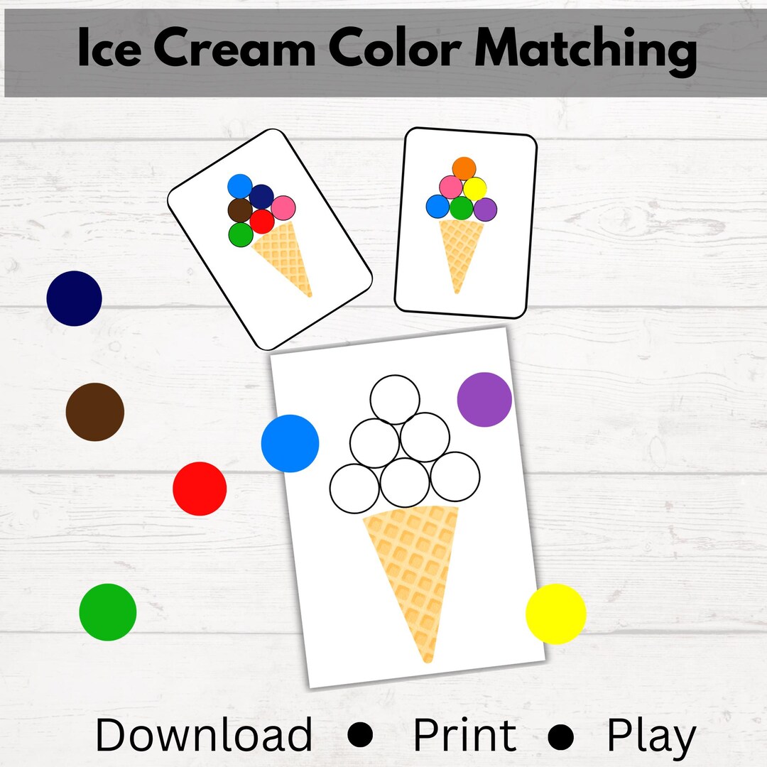 Ice Cream Color Matching Printable Game | Toddler Color Sorting ...