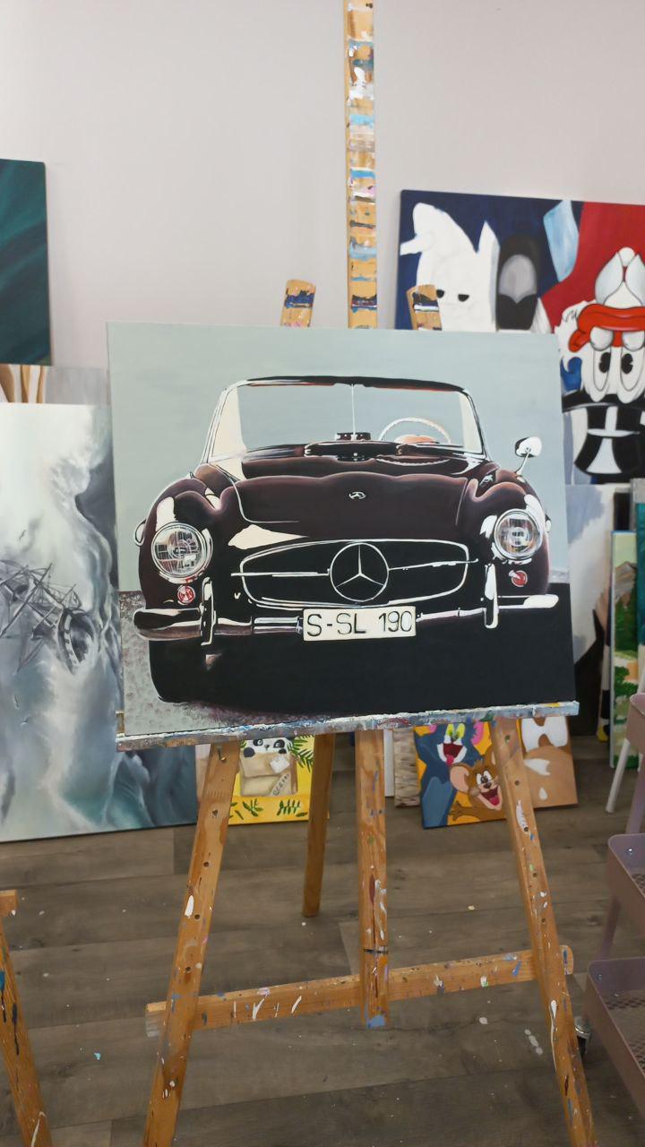 Vintage Mercedes-benz 190 SL Painting – Classic Car Wall Art, Retro Car ...