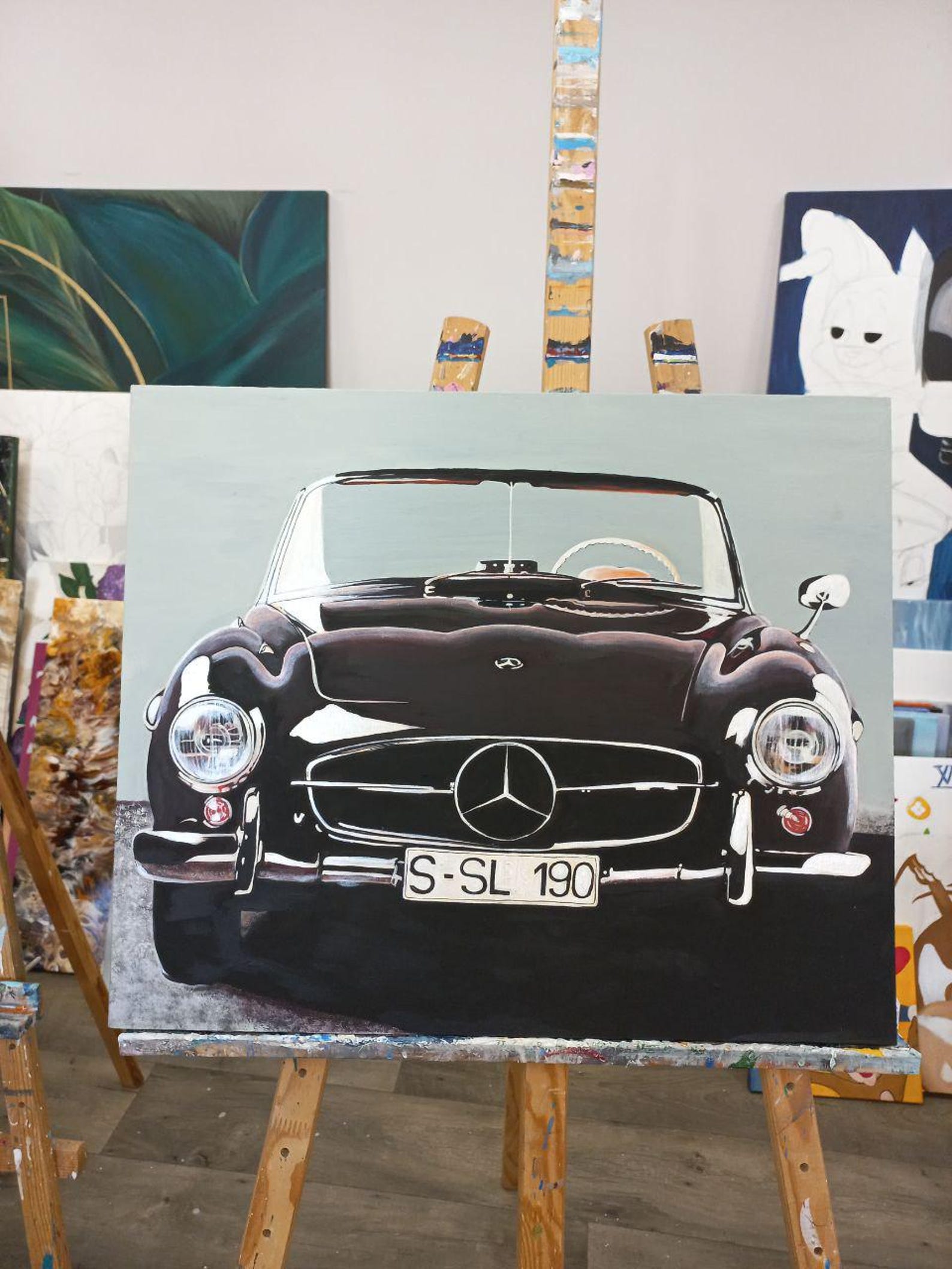 Vintage Mercedes-benz 190 SL Painting – Classic Car Wall Art, Retro Car ...