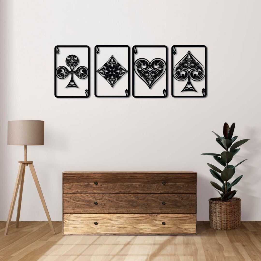 Playing Card Wall Art, 4-piece Poker Suits Metal Decor, Modern Game ...
