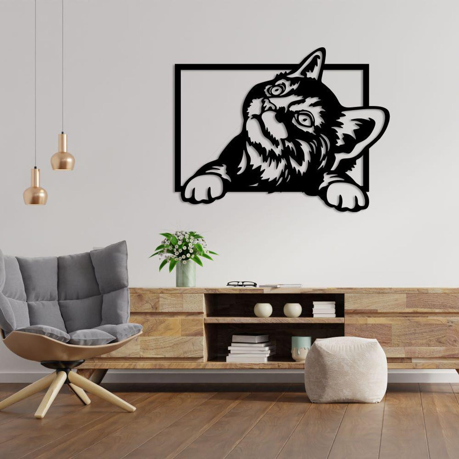 Modern Cat Wall Art – 3D Metal Cutout Design, Minimal Home Decoration ...