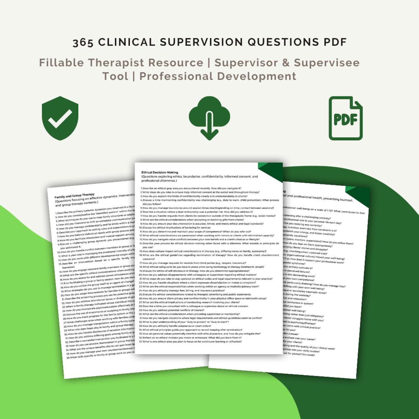 365 Clinical Supervision Questions PDF | Fillable Therapist Resource ...