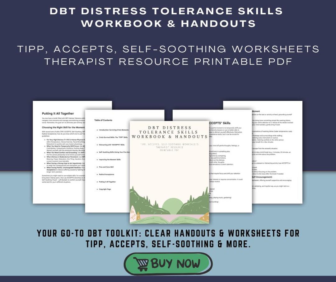 DBT Distress Tolerance Skills Workbook & Handouts | TIPP, Accepts, Self ...
