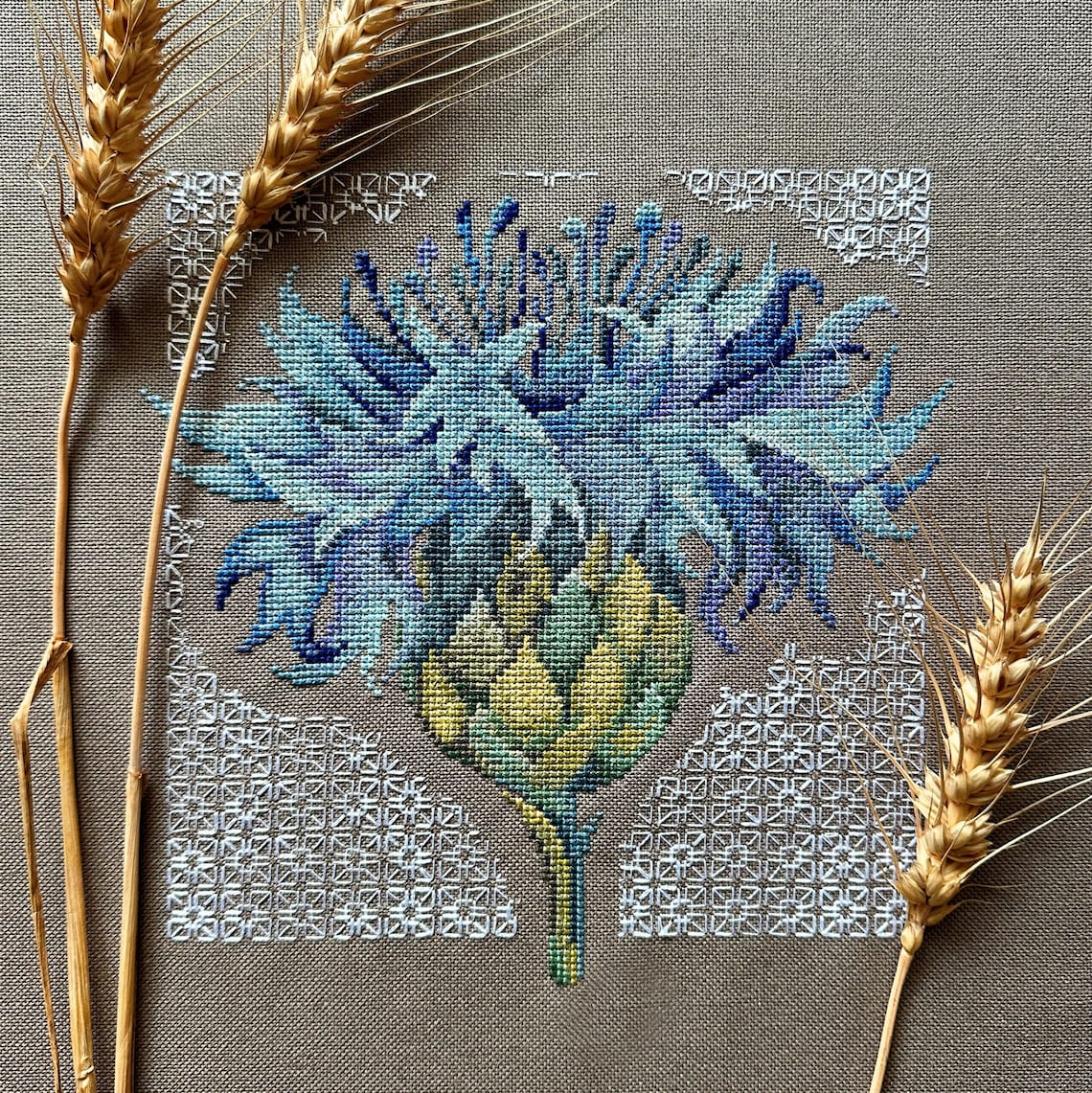 Cornflower Cross Stitch Chart Blackwork Cross Stitch Pattern Flowers Xstitch Garden Cross Stitch ...