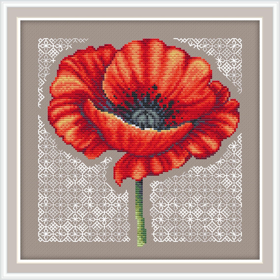 Floral Set Cross Stitch Pattern Poppy Cross Stitch Chart Flowers Cross ...