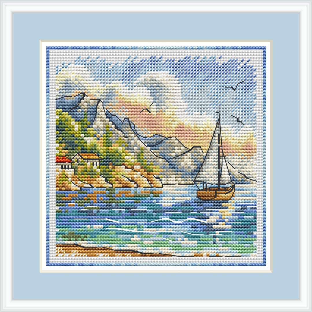 Sailboat Cross Stitch Pattern Marine Landscape Cross Stitch Pattern ...
