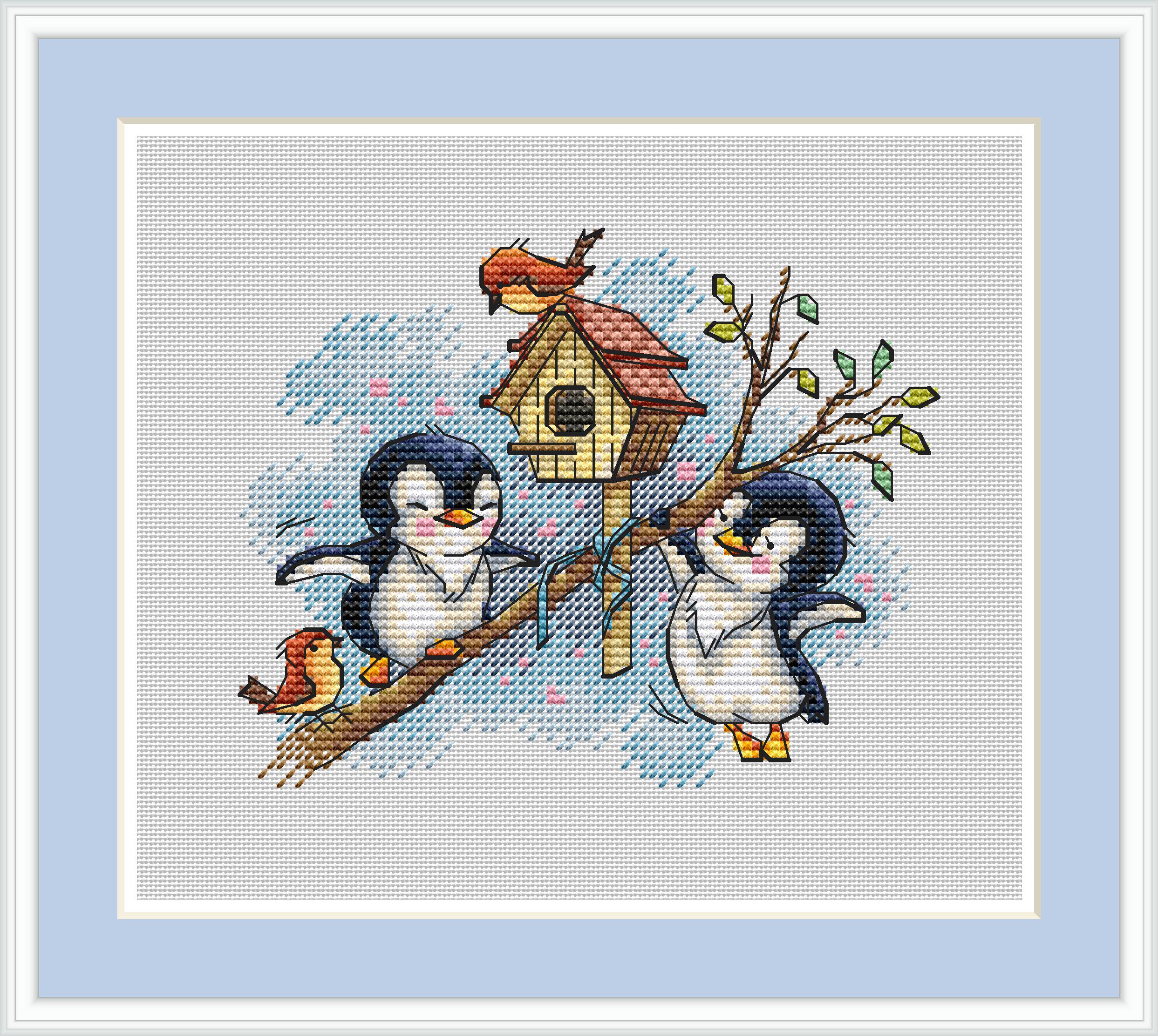 Penguins Cross Stitch Pattern Bird Cross Stitch Chart Spring Cross ...