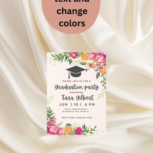 Floral Graduation Party Invitation, Floral Graduation Announcement Card ...