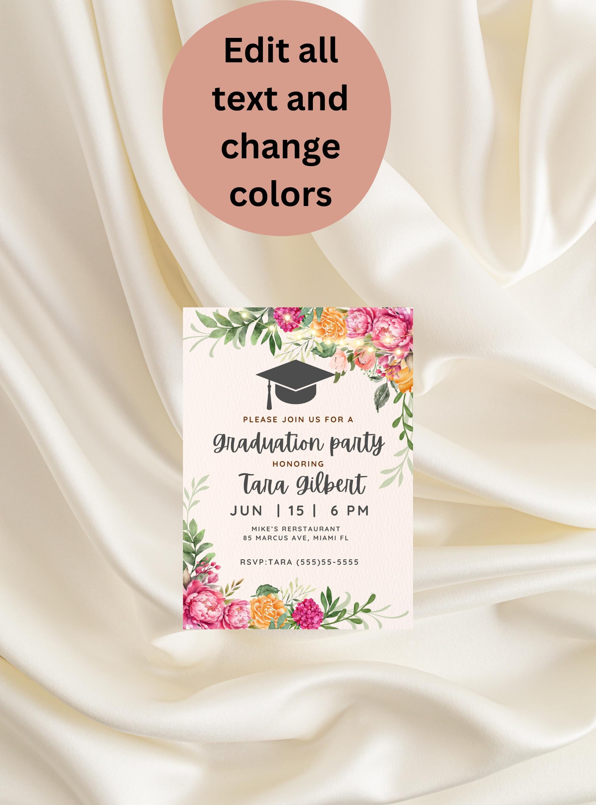 Floral Graduation Party Invitation, Floral Graduation Announcement Card ...