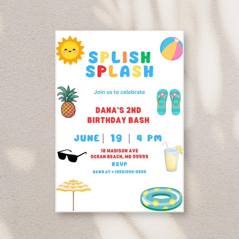 Splish Splash Summer Birthday Invitations, Pool Party, Editable Splish ...