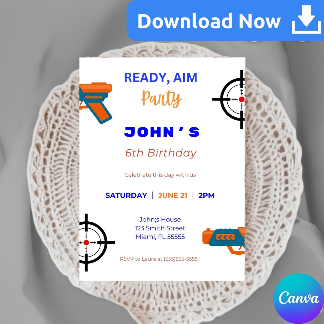 Nerf War Printable Invite, Nerf Birthday Invitation, Dart Gun Battle ...
