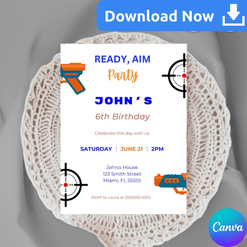 Nerf War Printable Invite, Nerf Birthday Invitation, Dart Gun Battle ...