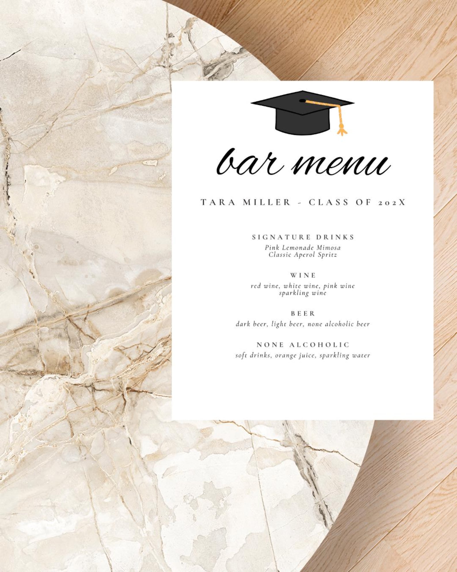 Graduation Bar Menu Sign Template, Printable Elegant Grad Party Drinks ...