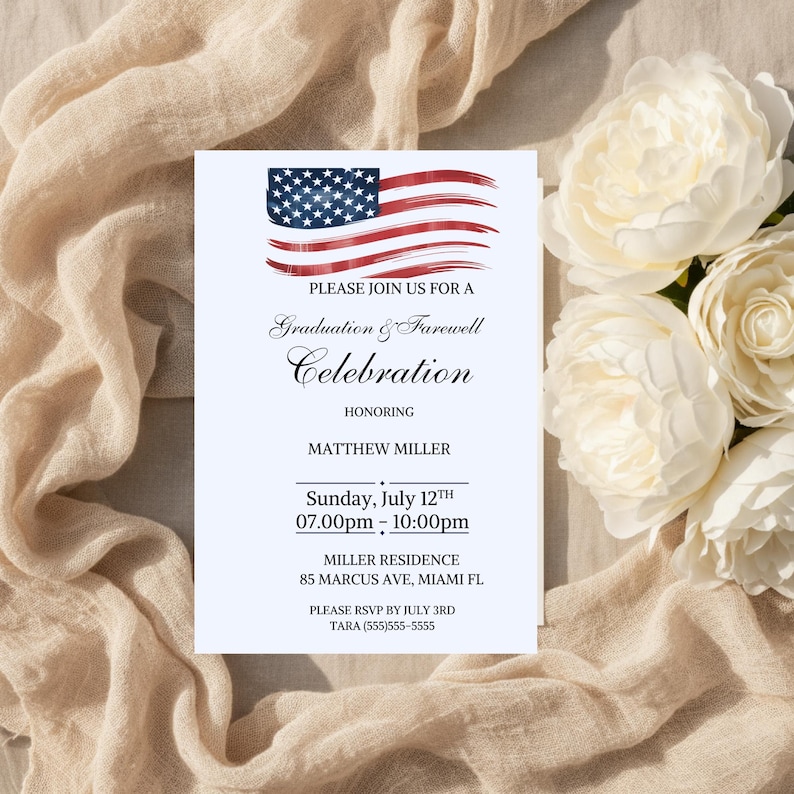 American Flag Graduation Farewell Party Invitation Template, Military ...