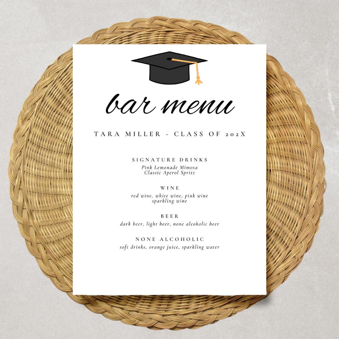 Graduation Bar Menu Sign Template, Printable Elegant Grad Party Drinks ...