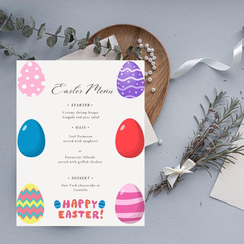 Printable Easter Menu Template Easter Brunch Menu Easter Lunch Menu ...