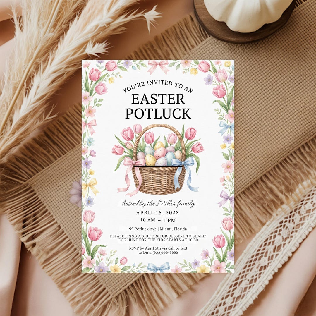 Easter Potluck Invitation, Digital 5x7 4x6 Printable Editable Template ...