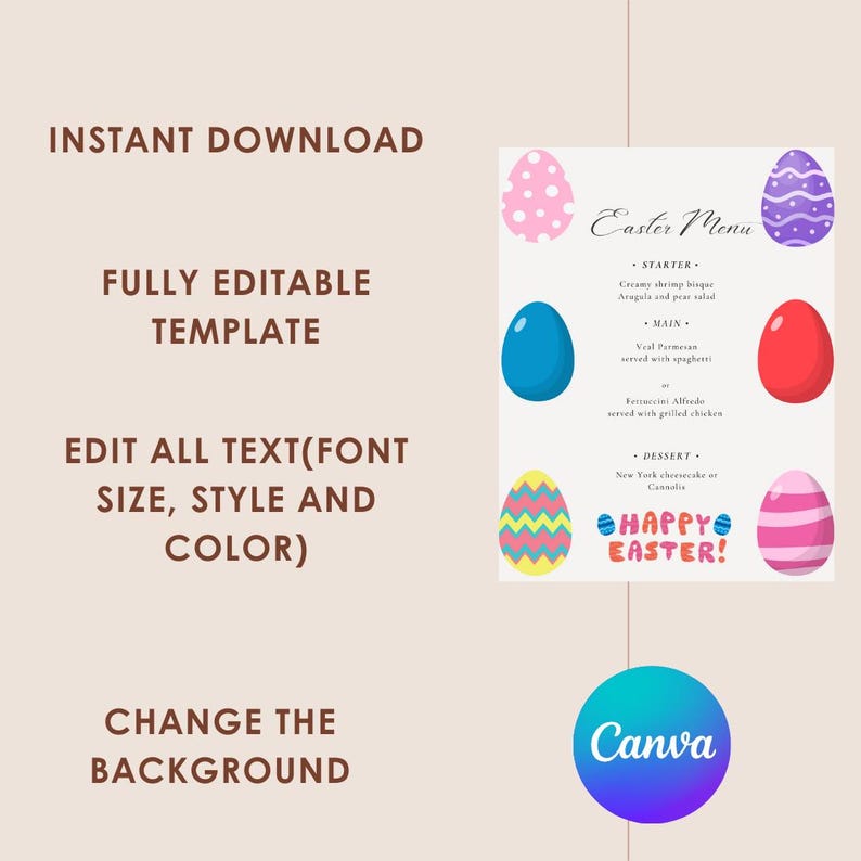 Printable Easter Menu Template Easter Brunch Menu Easter Lunch Menu ...