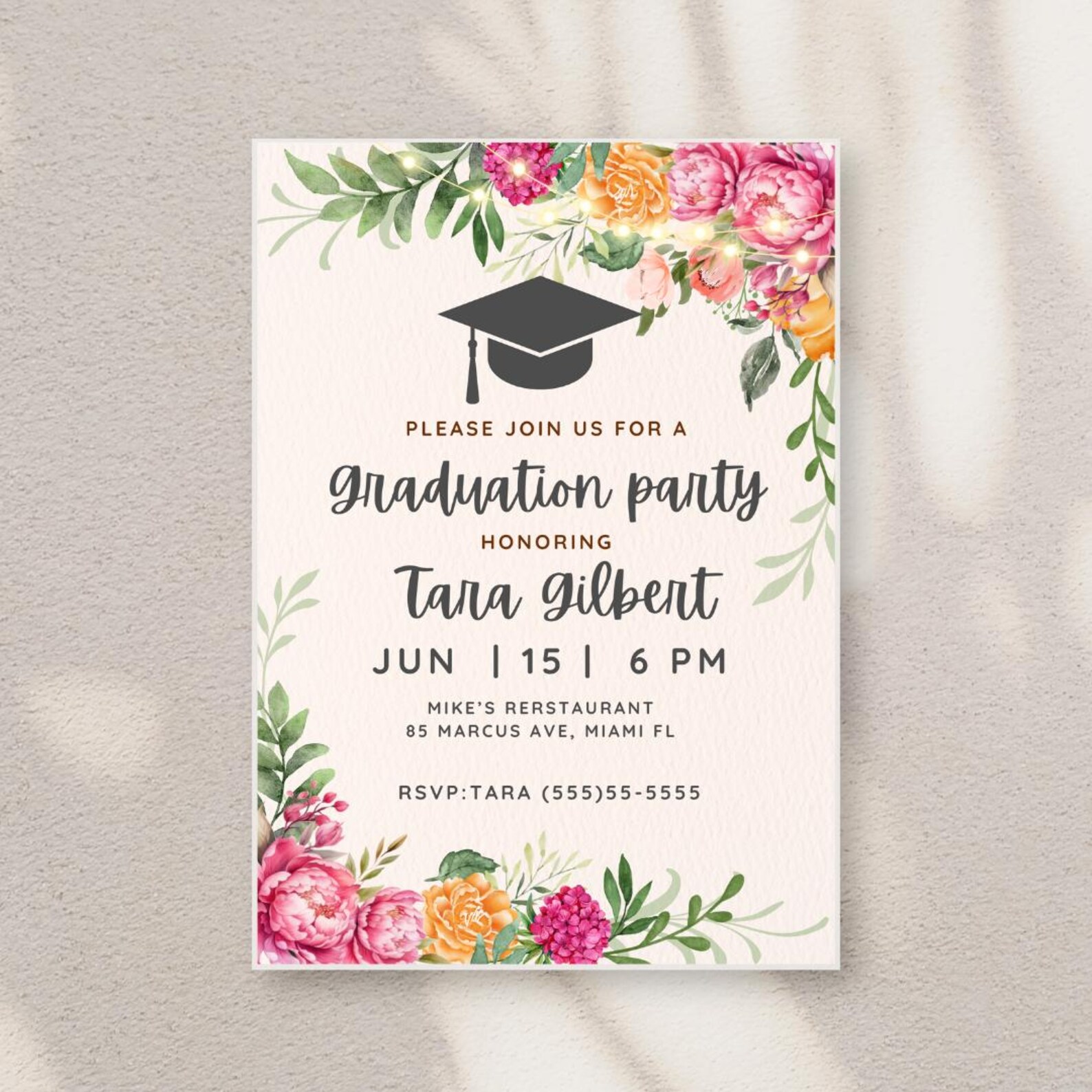 Floral Graduation Party Invitation, Floral Graduation Announcement Card ...