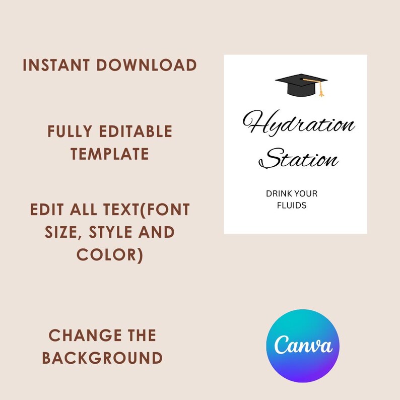 Hydration Station Drink Graduation Sign Printable Modern Graduation ...