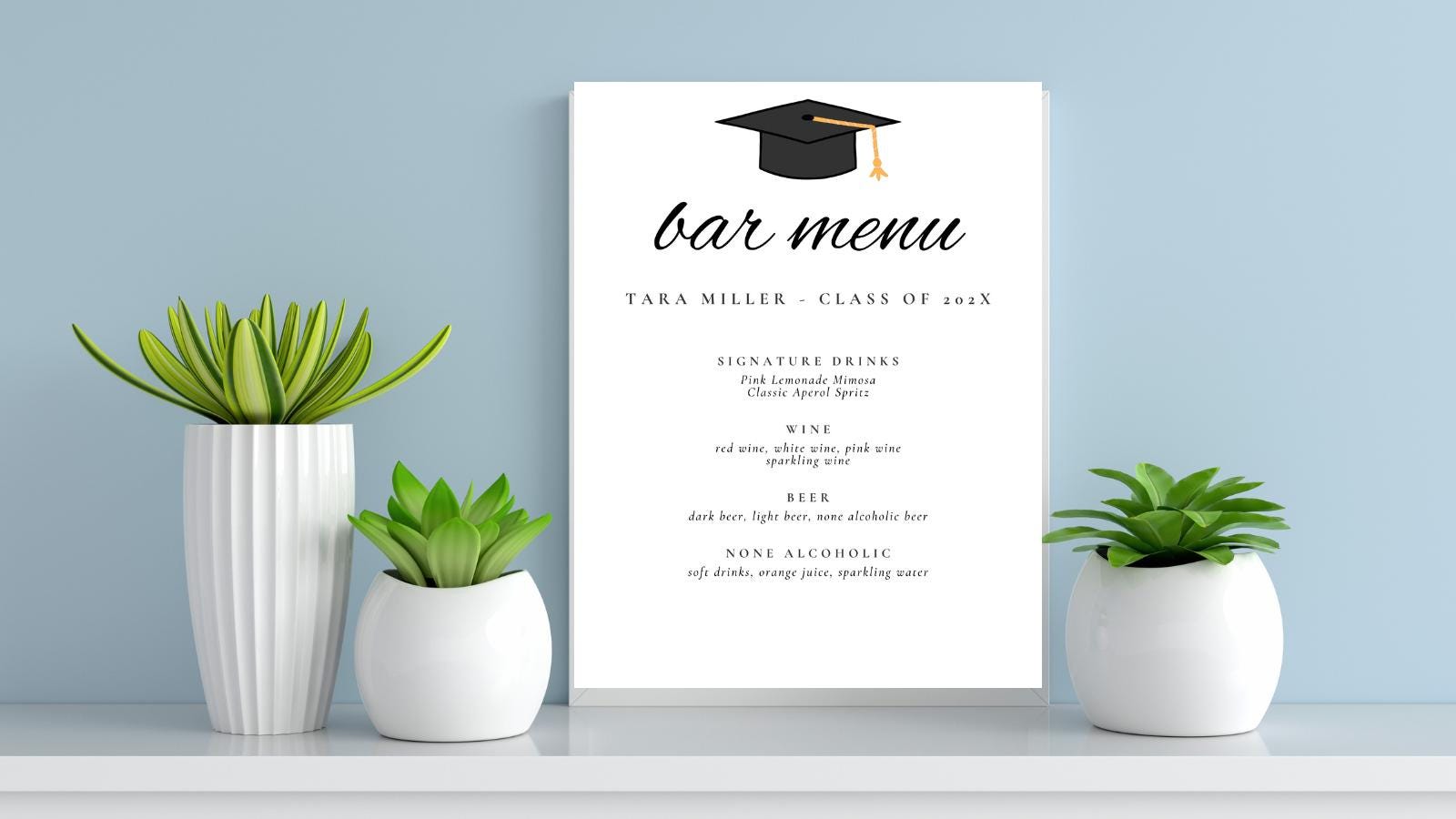 Graduation Bar Menu Sign Template, Printable Elegant Grad Party Drinks ...