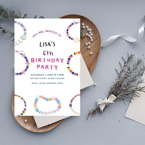 Editable Friendship Bracelet Invitation, Girl Birthday Bead Bracelet ...
