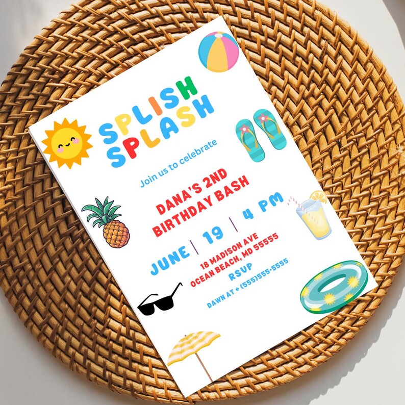 Splish Splash Summer Birthday Invitations, Pool Party, Editable Splish Splash Birthday ...