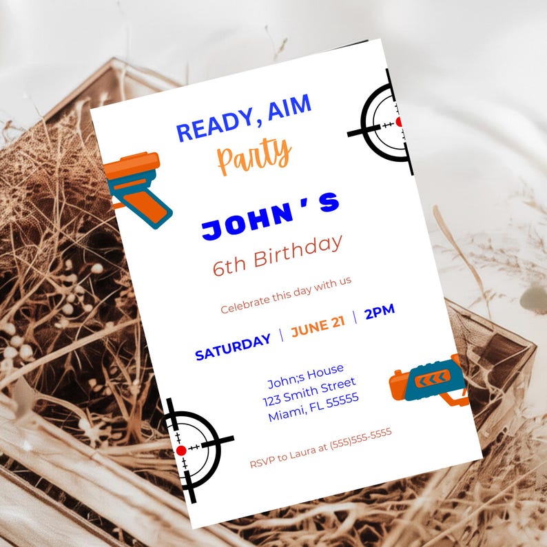 Nerf War Printable Invite, Nerf Birthday Invitation, Dart Gun Battle ...