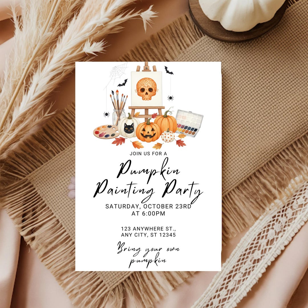 Editable Pumpkin Painting Party Invitation, Halloween Pumpkin Painting ...