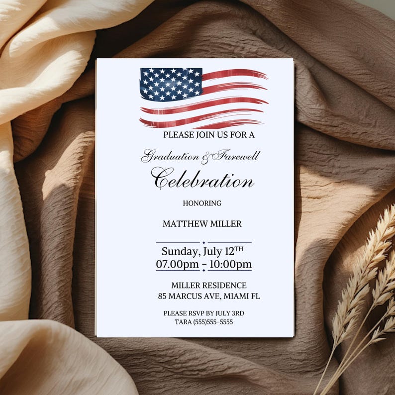 American Flag Graduation Farewell Party Invitation Template, Military ...