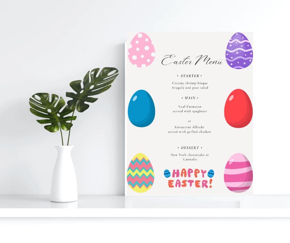 Printable Easter Menu Template Easter Brunch Menu Easter Lunch Menu ...