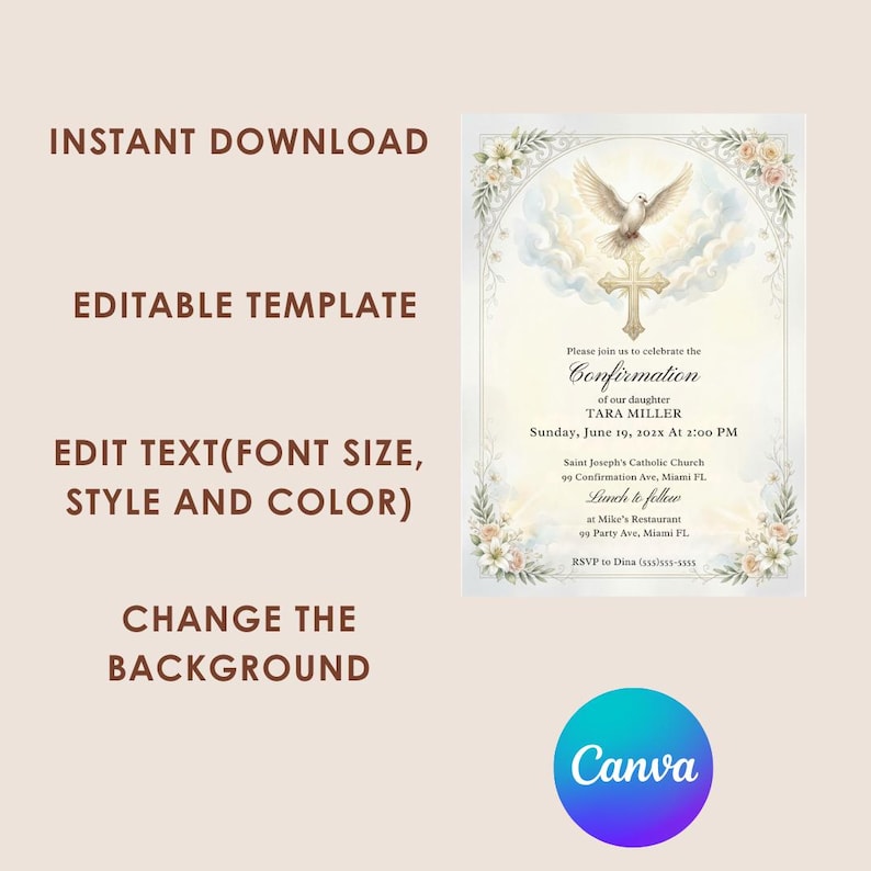 Confirmation Invitation, Catholic Confirmation Invite, Instant Download ...