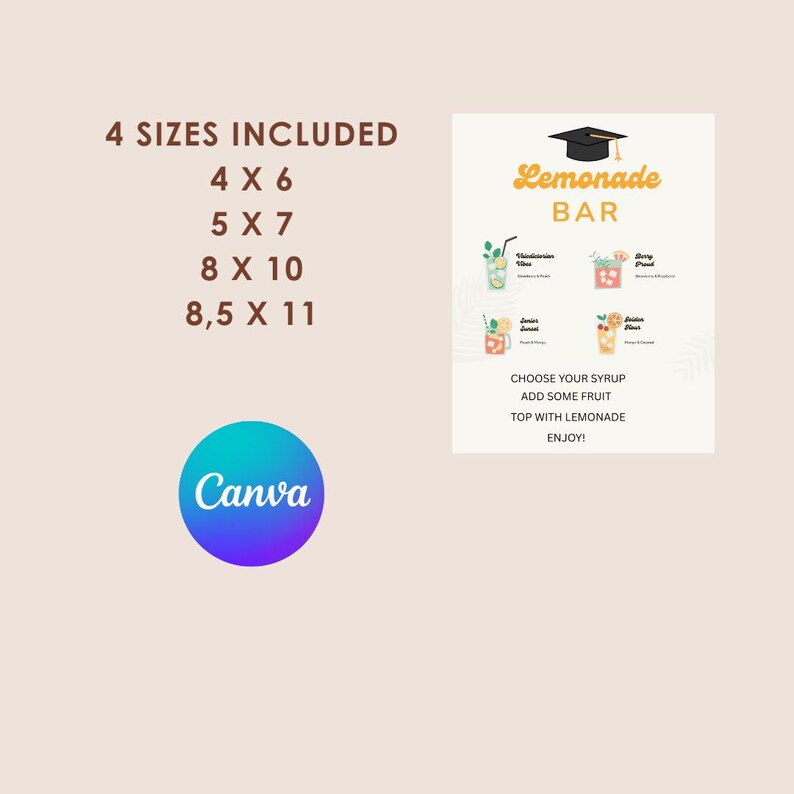 Graduation Party Lemonade Bar Menu PNG, Drink Sign Grad Drink Station ...