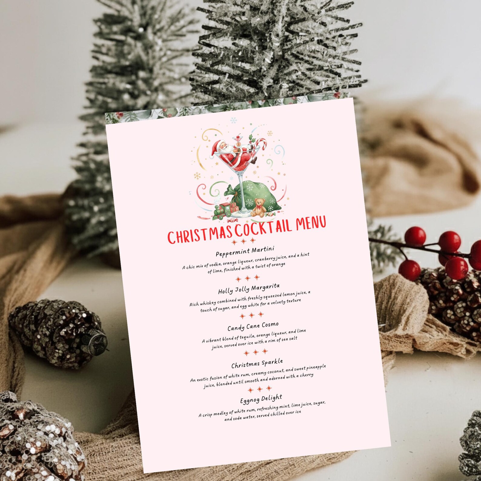 Christmas Cocktail Menu Sign Template, Holiday Party Bar Printable ...