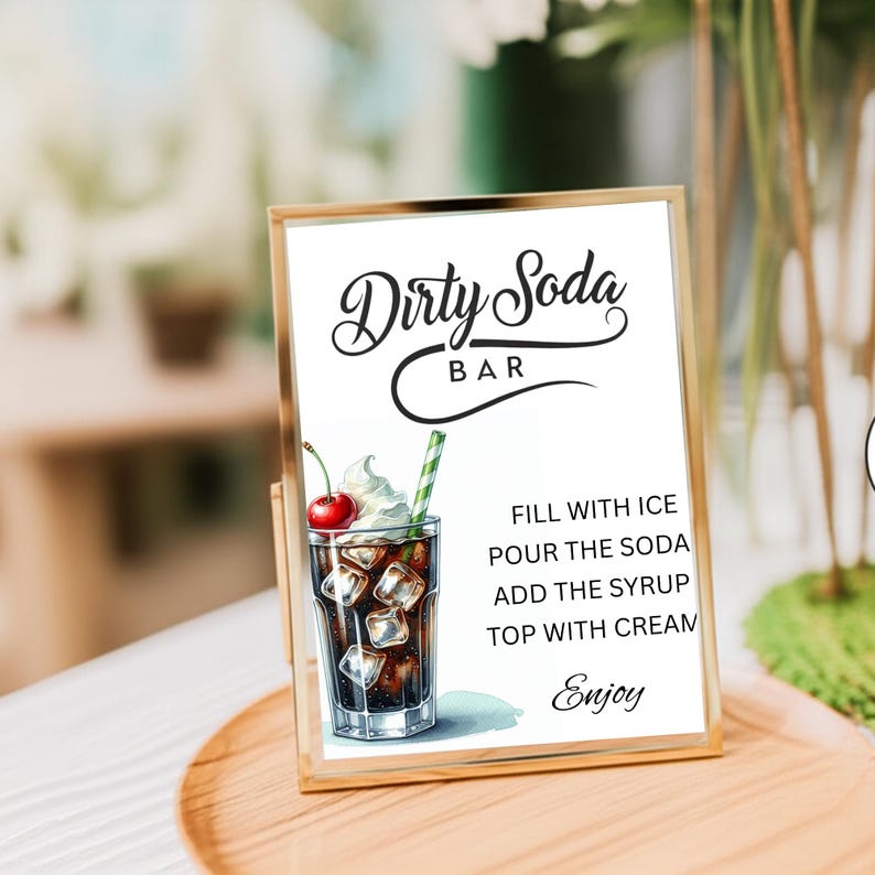 Dirty Soda Bar Sign, Soda Bar Mocktail Print, Signature Drink Bar Menu ...