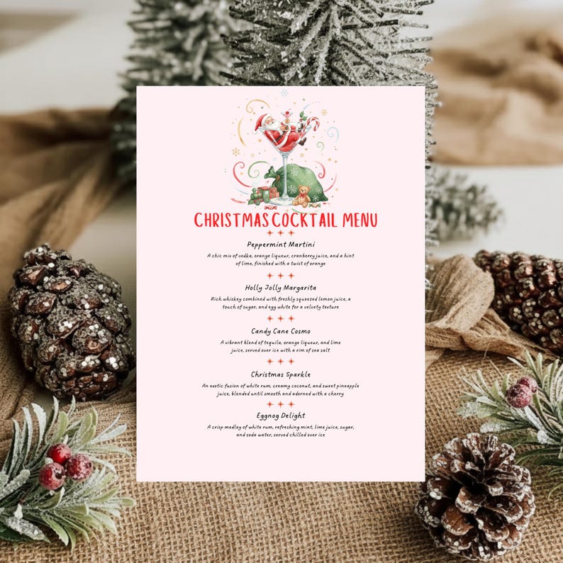 Christmas Cocktail Menu Sign Template, Holiday Party Bar Printable ...