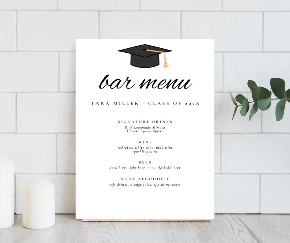 Graduation Bar Menu Sign Template, Printable Elegant Grad Party Drinks ...