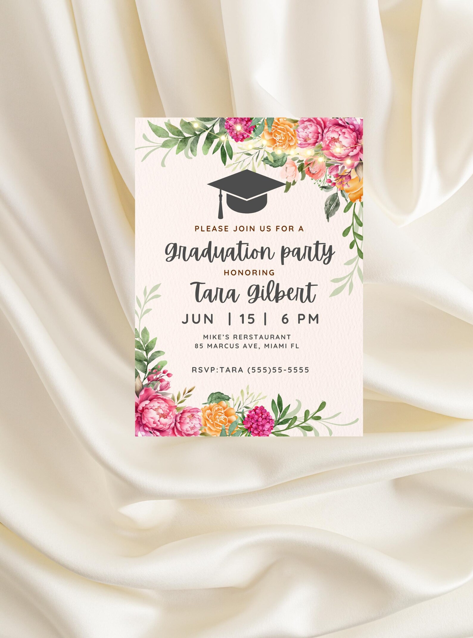Floral Graduation Party Invitation, Floral Graduation Announcement Card ...