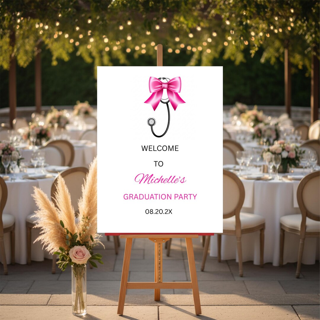 Editable Nurse Graduation Party Welcome Sign, Pink Bow Nurse Graduation ...