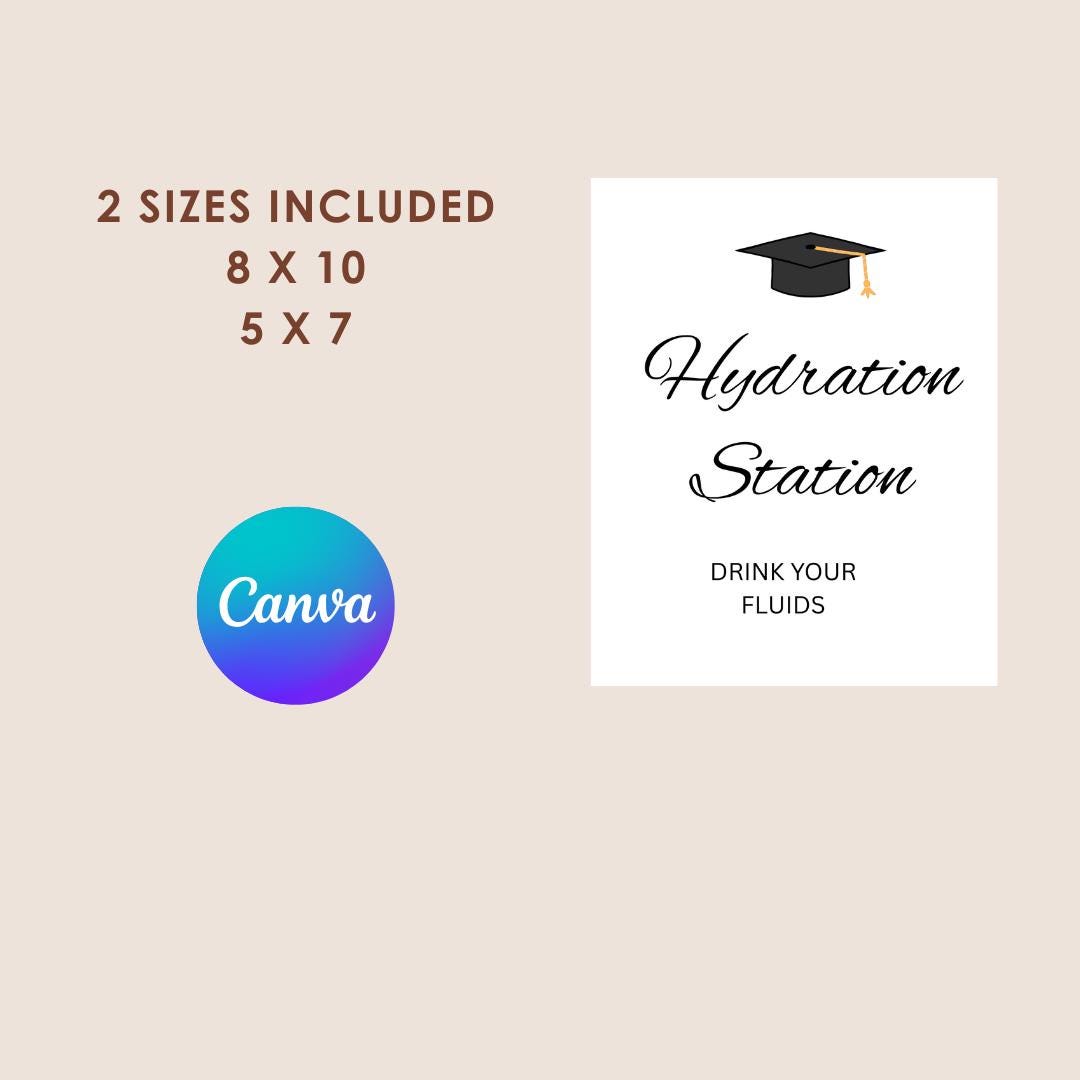Hydration Station Drink Graduation Sign Printable Modern Graduation ...