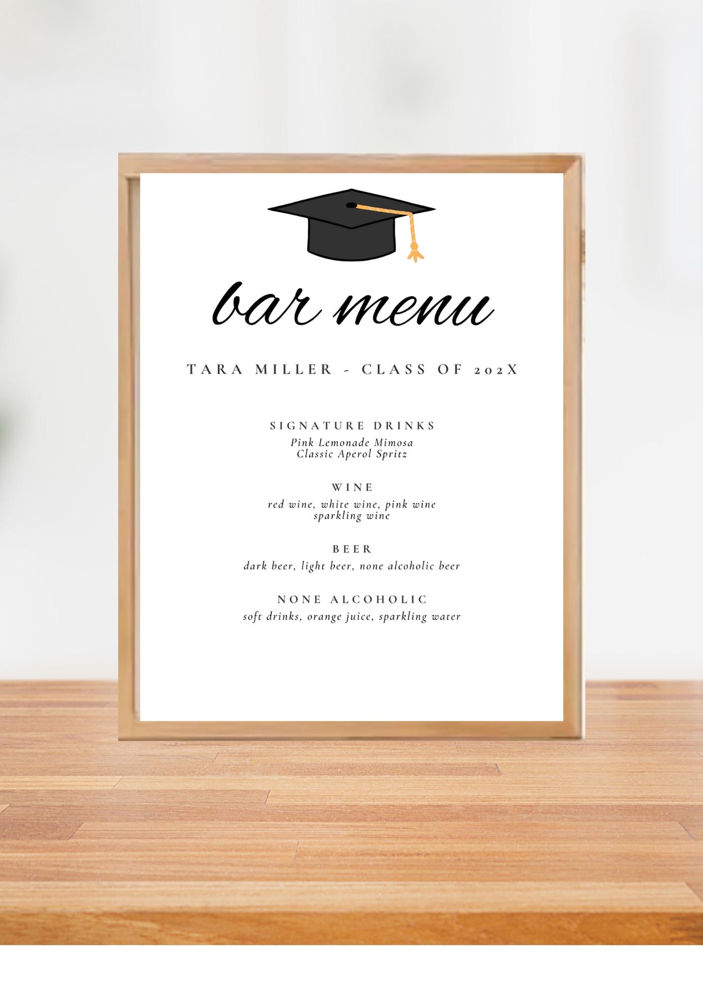 Graduation Bar Menu Sign Template, Printable Elegant Grad Party Drinks ...