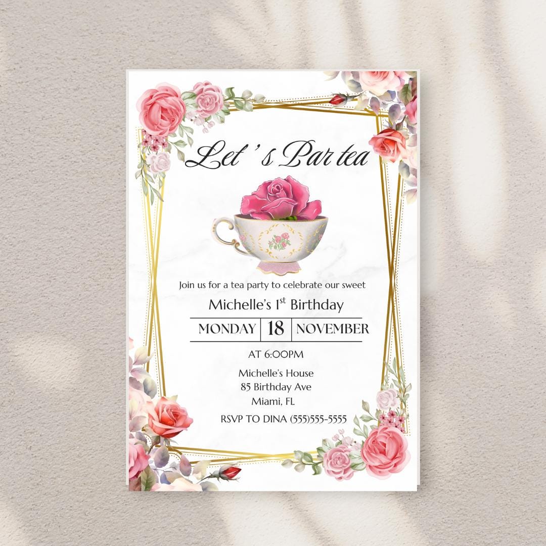 Editable Tea Party Birthday Invitation, Par-tea Invitation, Girl Par ...