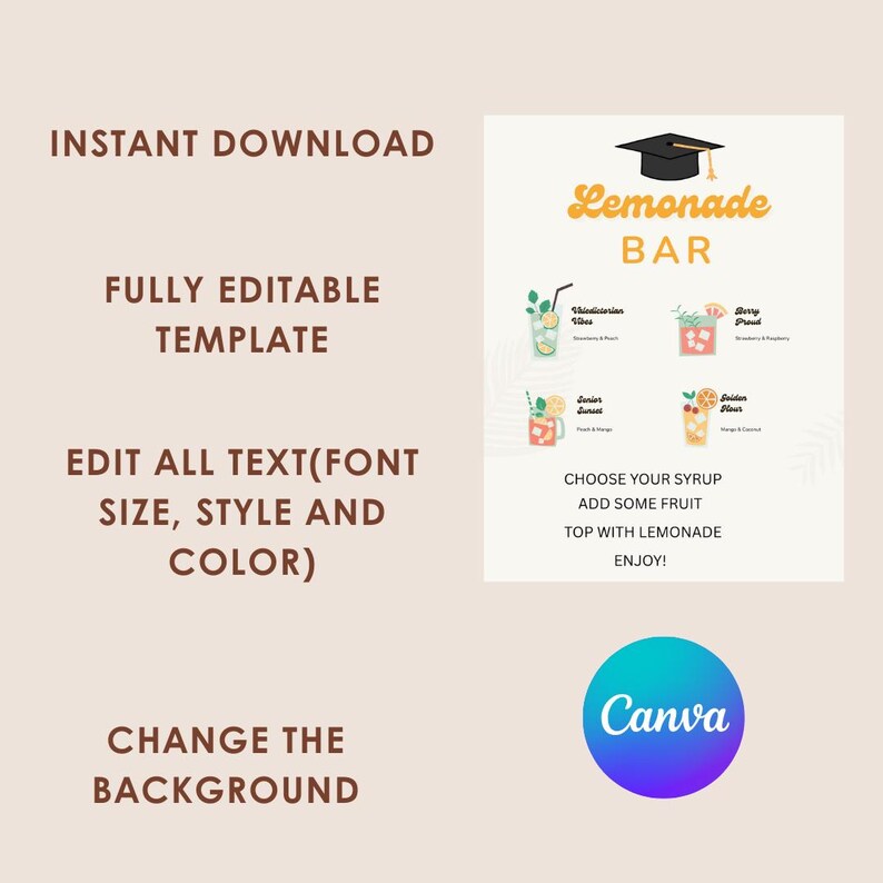 Graduation Party Lemonade Bar Menu PNG, Drink Sign Grad Drink Station ...