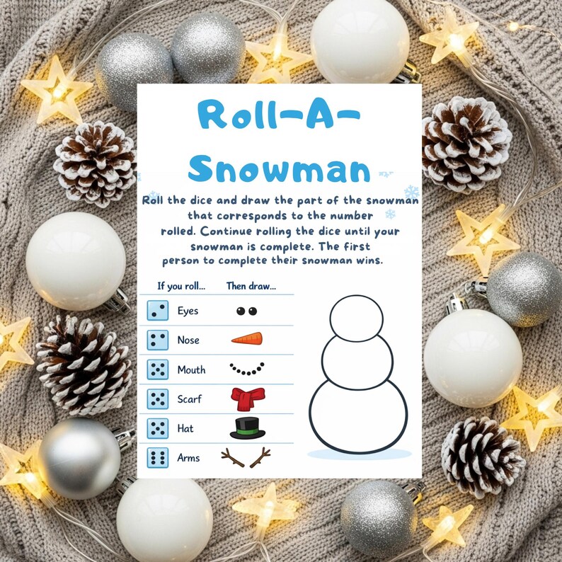Roll A Snowman Game, Primtable Winter Activity - Etsy