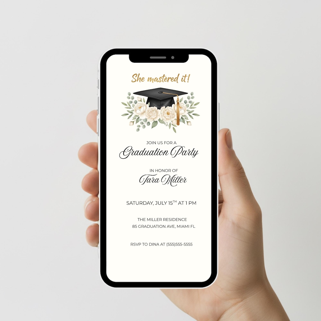 Digital Graduation Invitation, Masters Degree Invite, Editable ...